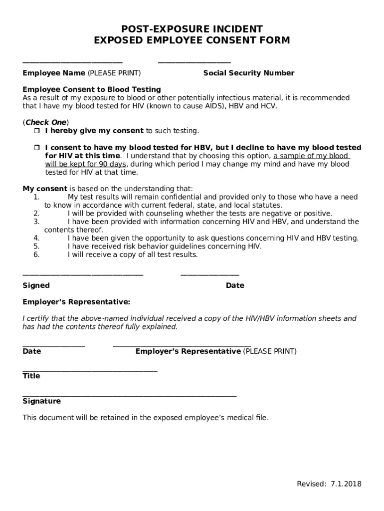 Post-exposure Incident Exposed Employee Consent (Environmental Health ...