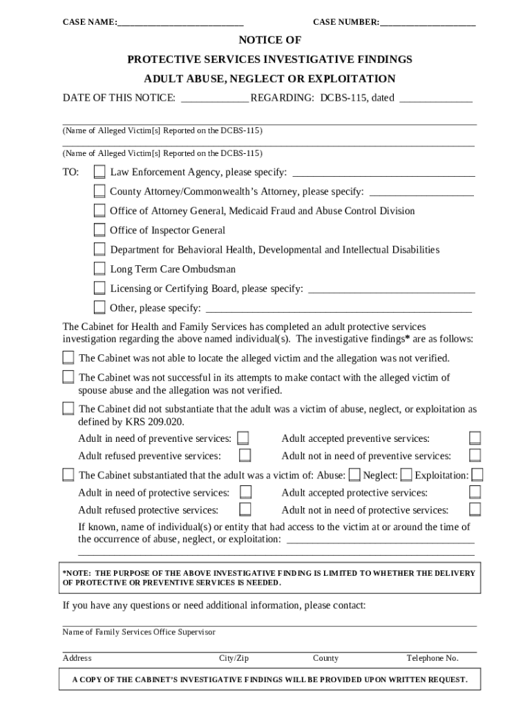 Notice of Protective Services Investigative Findings-Adult Abuse ...