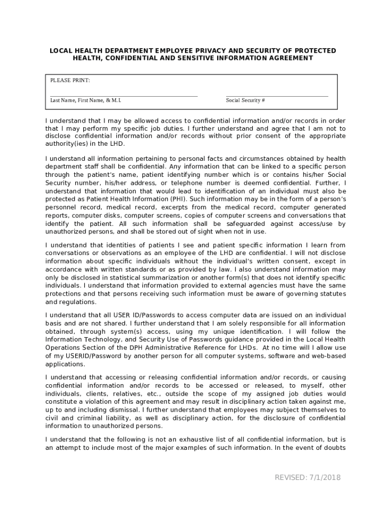 Local Health Department Employee Privacy and Security of Protected ...