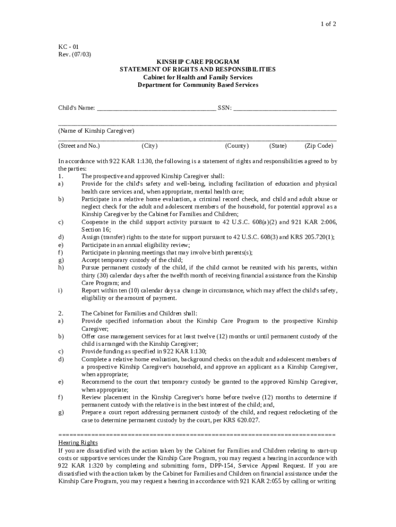 Kinship Care Program Statement of Rights and Responsibilities - manuals ...