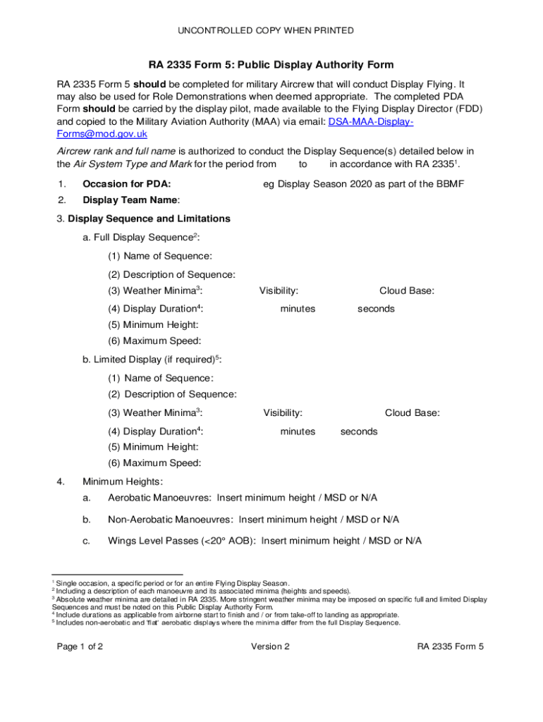 Fillable Online RA 2335 Form 5: Public Display Authority Form Fax Email ...