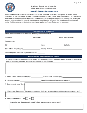 Fillable Online Criminal/Offense Information Form Fax Email Print ...