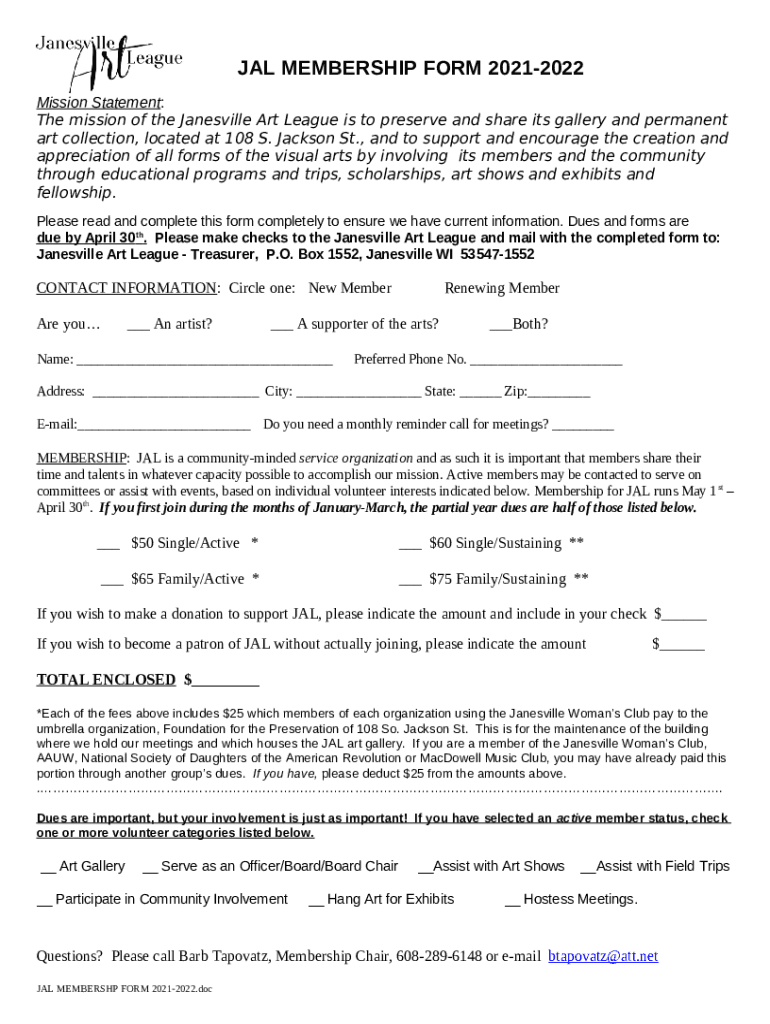 JAL MEMBERSHIP 2021-2022 Doc Template | pdfFiller