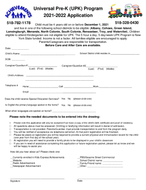 Fillable Online Universal Pre-K Application Process and Kindergarten ... Fax Email Print - pdfFiller