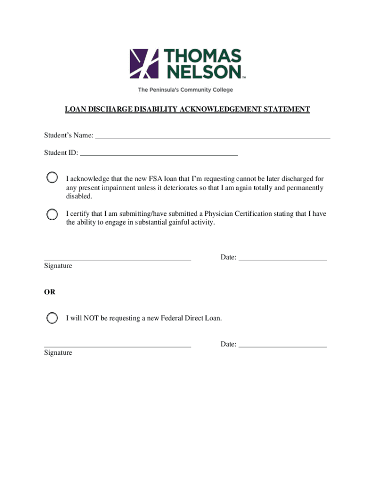 Fillable Online Borrower Acknowledgment Statement Total and Permanent ...