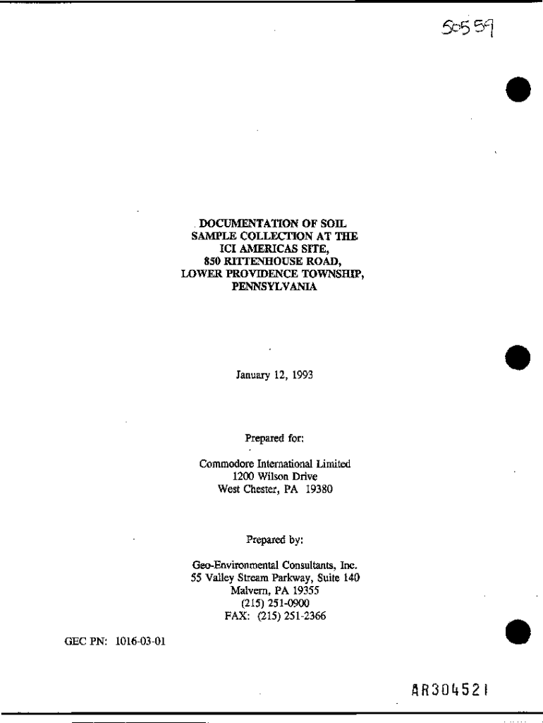 Fillable Online DOCUMENTATION OF SOIL SAMPLE COLLECTION AT THE ICI ...
