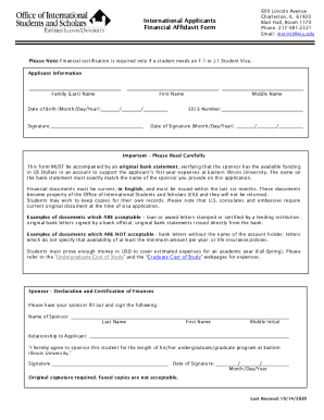 Fillable Online International Student Financial Affidavit Form ...