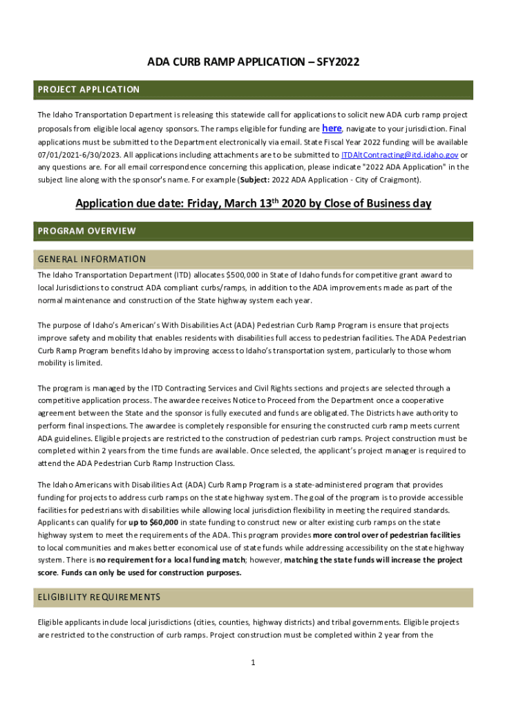 Fillable Online ADA CURB RAMP APPLICATIONSFY2022 Application due ...