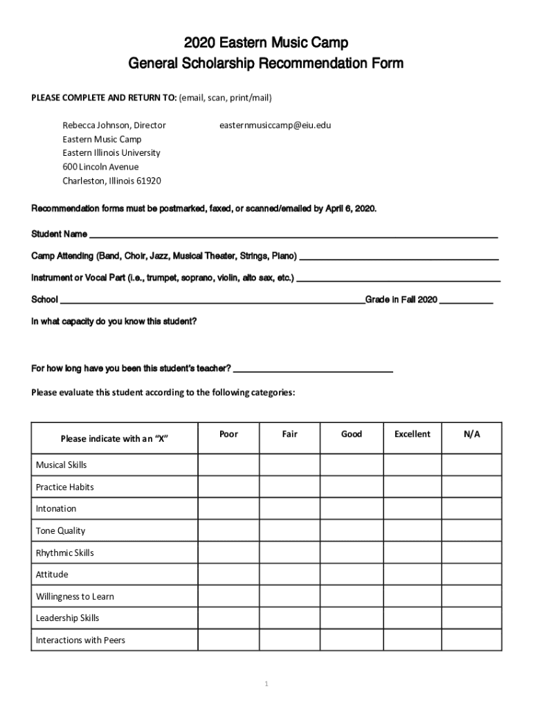 Fillable Online General Scholarship Recommendation Form Fax Email Print - pdfFiller