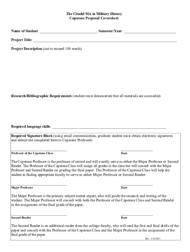 Fillable Online The Citadel MA in Military History Capstone Proposal ...