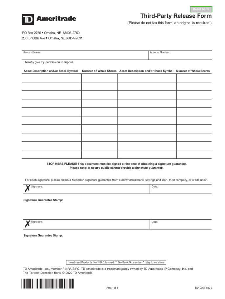 Fillable Online Third-Party Release Form-TDA 0820 Fax Email Print ...