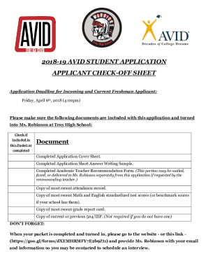 Fillable Online 2018-19 AVID STUDENT APPLICATION Fax Email Print ...