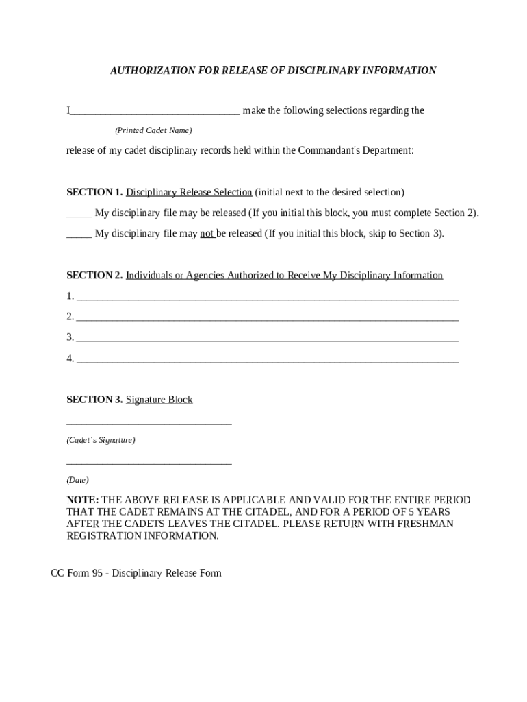 Dear Parent/Guardian: - Citadel Doc Template | pdfFiller