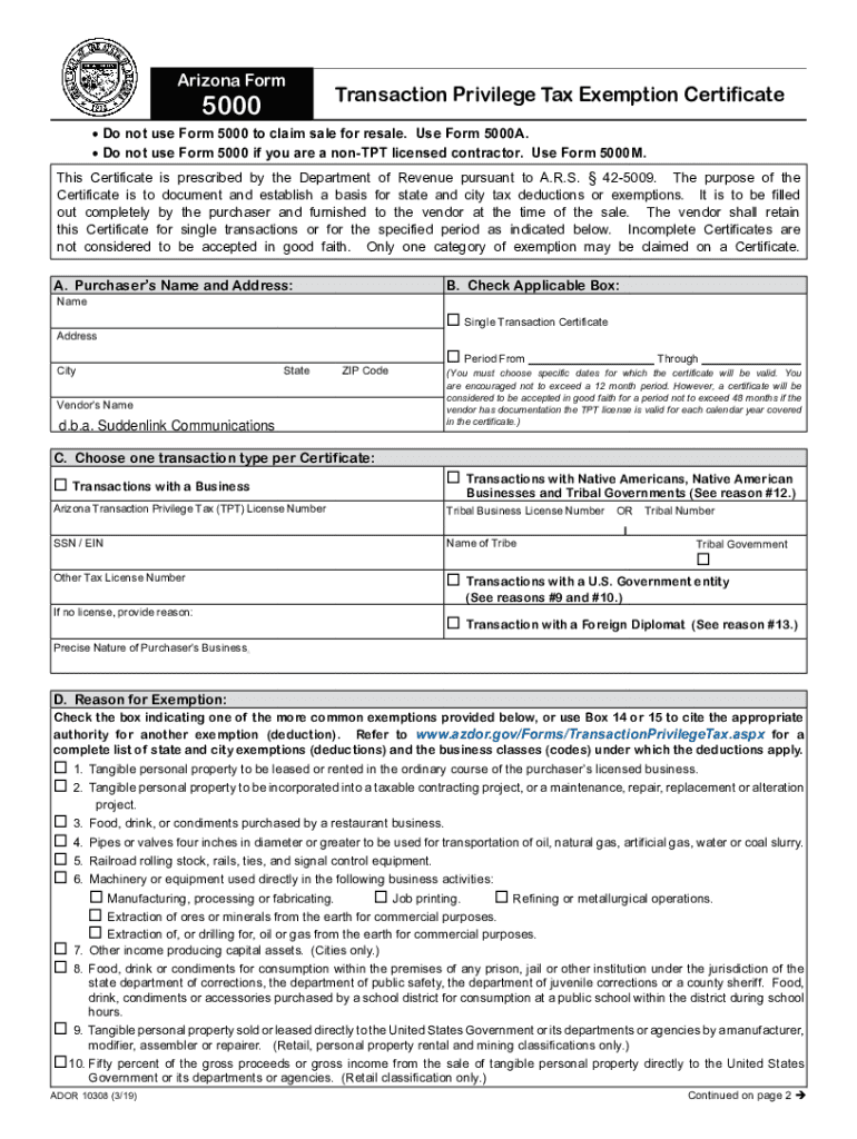 Fillable Online Arizona Form 5000 - Fill Online, Printable, Fillable ...
