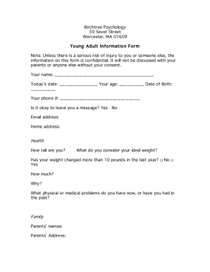 Fillable Online Young Adult Information Form 2014 Fax Email Print ...