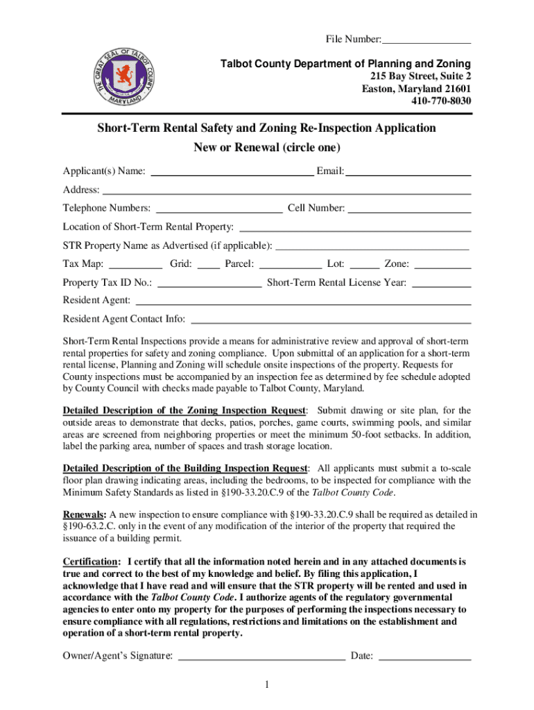 Fillable Online Short-Term Rental Safety and Zoning Re-Inspection ...