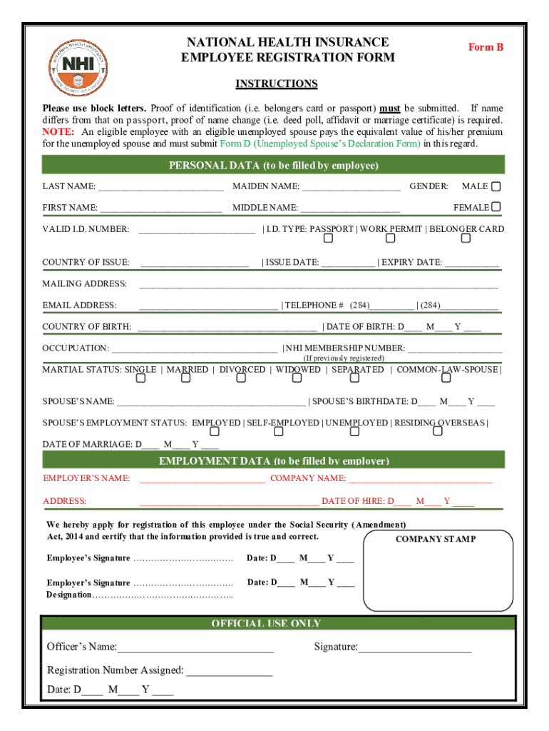 Fillable Online National Health Insurance Claim Forms and ...