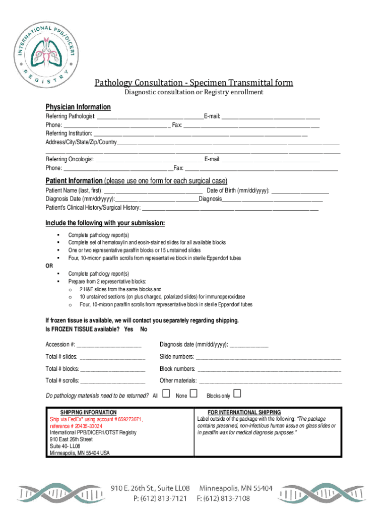 Fillable Online Pathology Consultation - Specimen Transmittal form Fax Email Print - pdfFiller