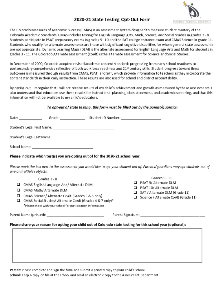 Fillable Online 20-2021 State Testing Opt-Out Form - Ascent Classical ...