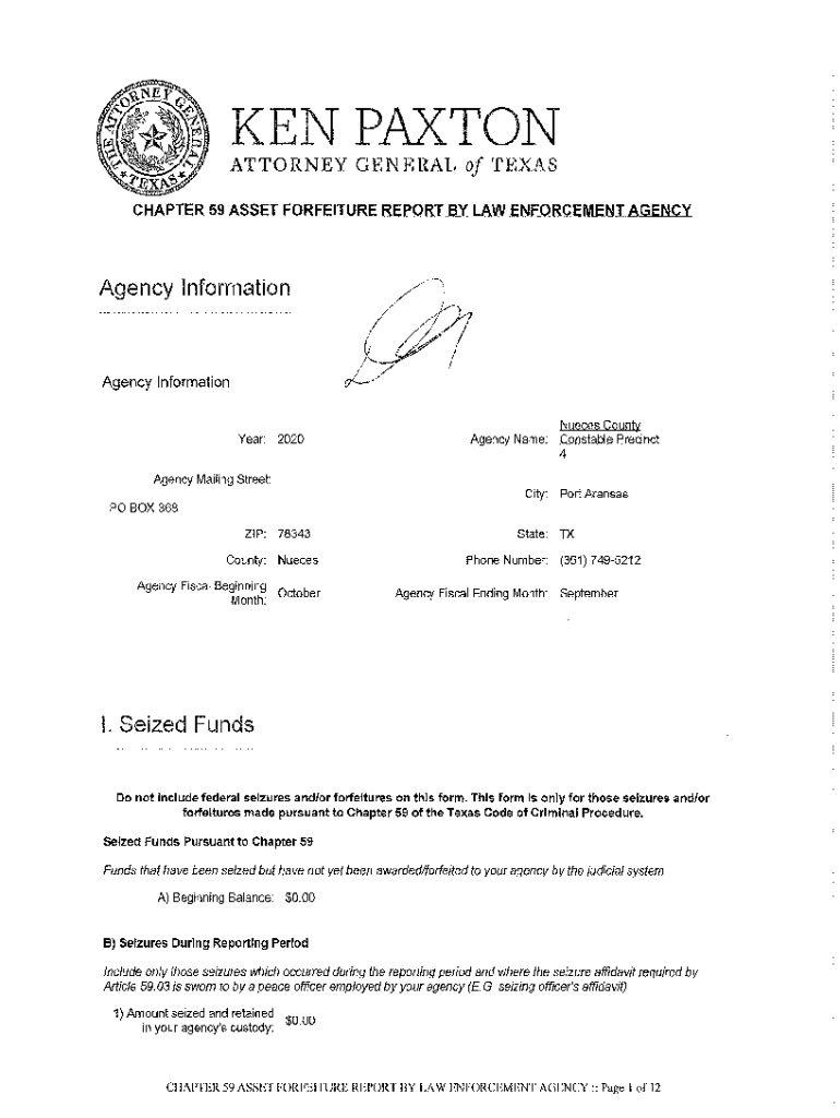 Fillable Online CHAPTER 59 ASSET FORFEITURE REPORT BY LAW ENFORCEMENT ...