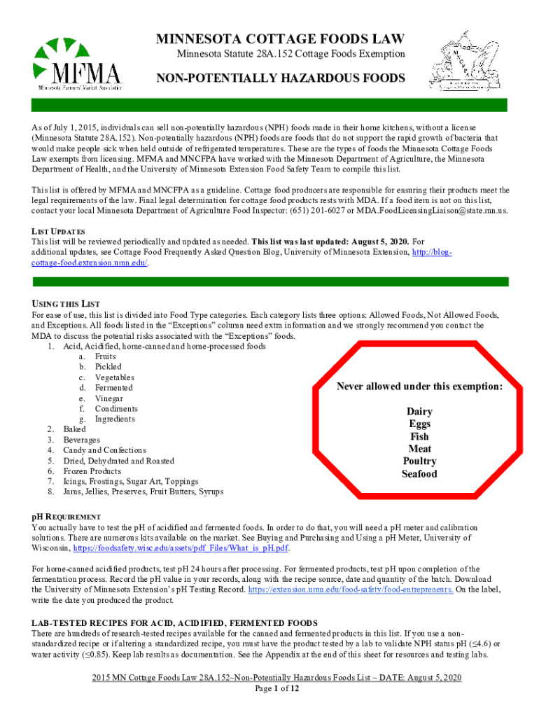 Fillable Online Cottage Food Law GuidanceMinnesota Department of ...