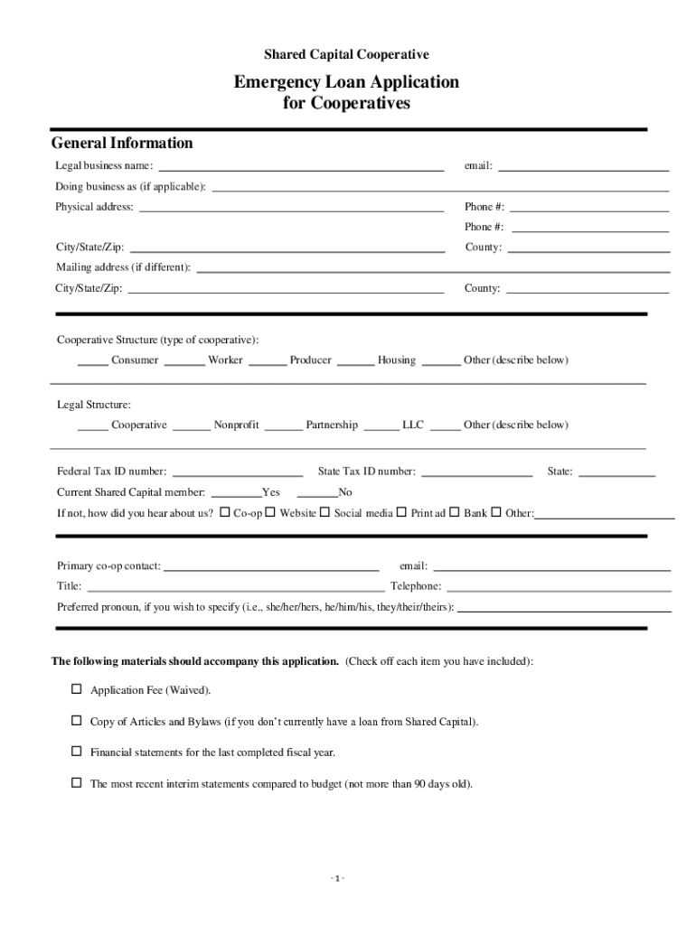 Fillable Online LOAN APPLICATION - Shared Capital Cooperative Fax Email ...