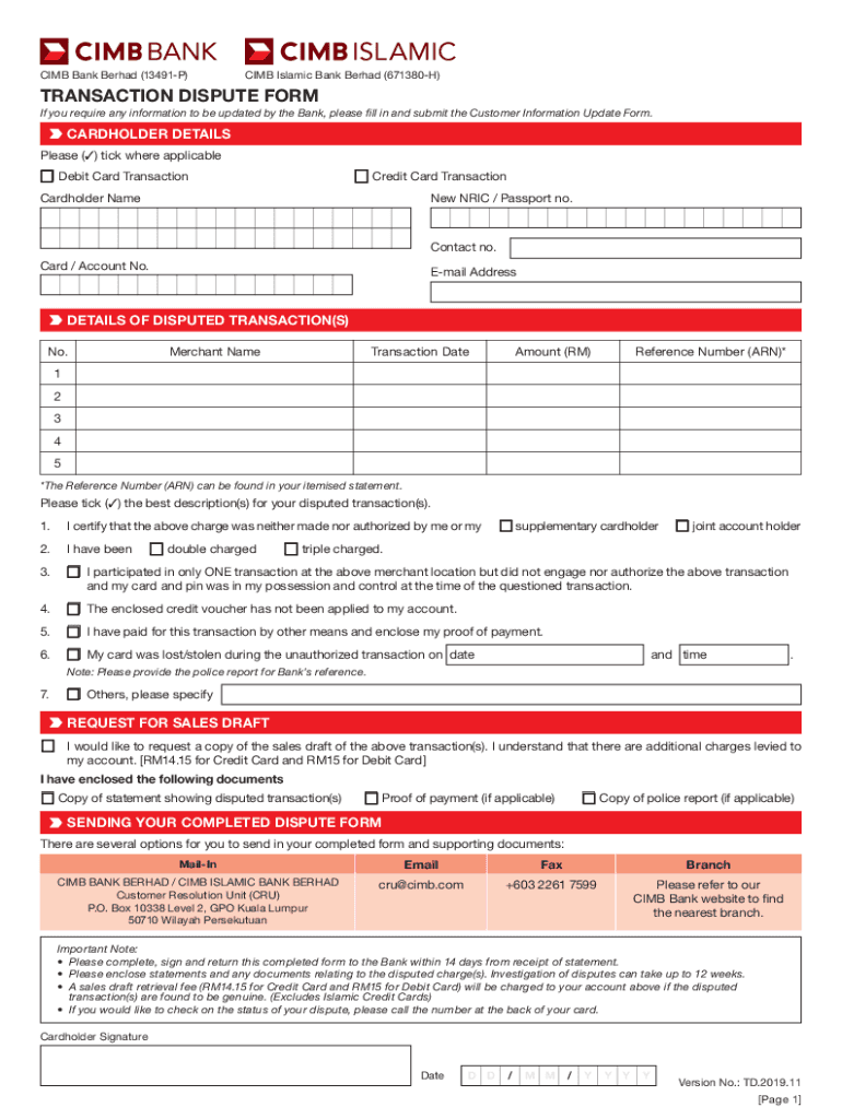 Cimb dispute: Fill out & sign online | DocHub