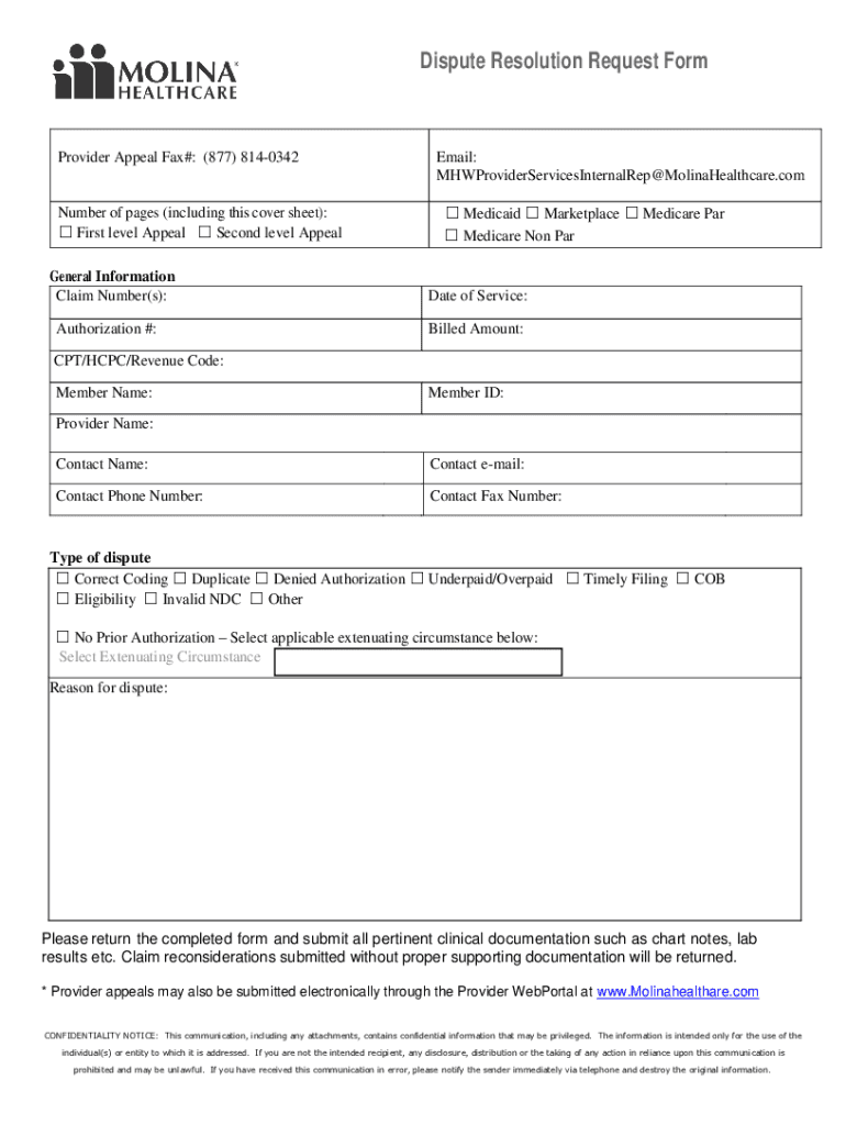 Fillable Online Dispute Resolution Form. Dispute Resolution Form Fax ...