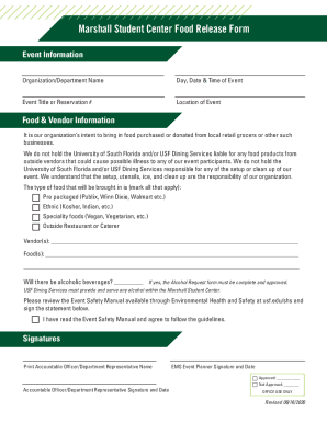 Fillable Online Entered in Computer Food Release Form - USF Fax Email ...