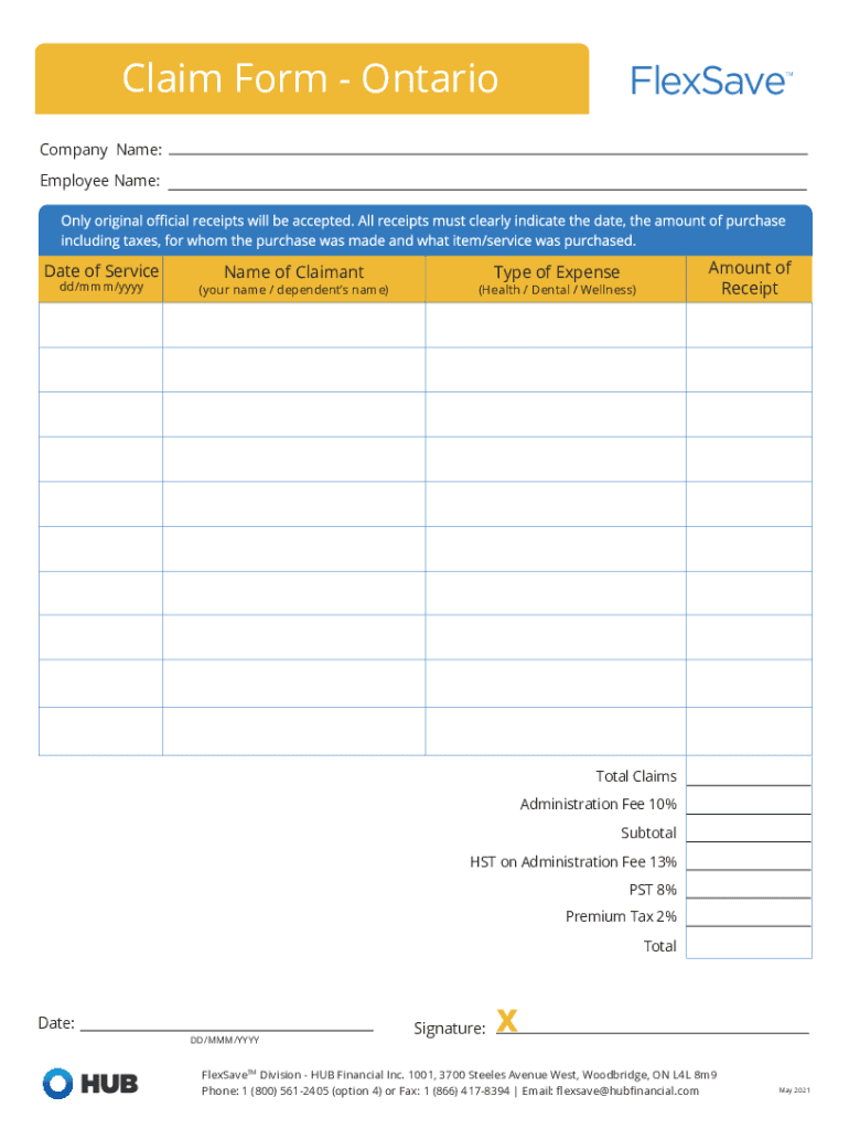 Fillable Online Employee Claim Reimbursement EFT Form - HUB Financial ...