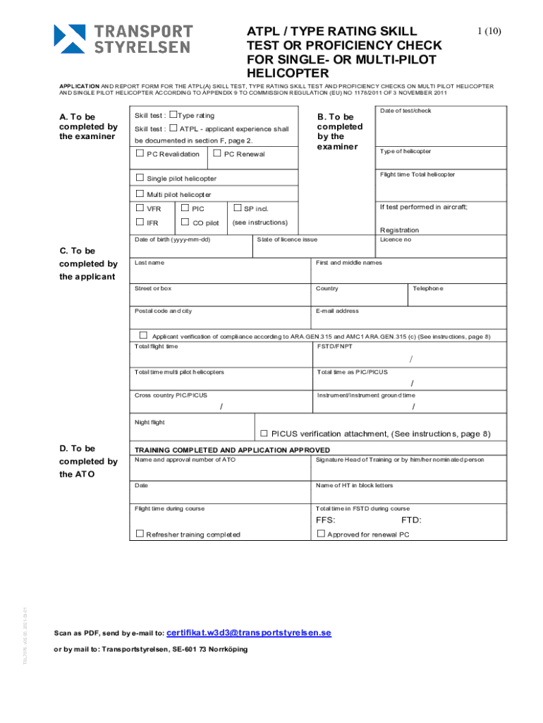 Fillable Online ATPL TYPE RATING SKILL TEST OR PROFICIENCY CHECK FOR ...