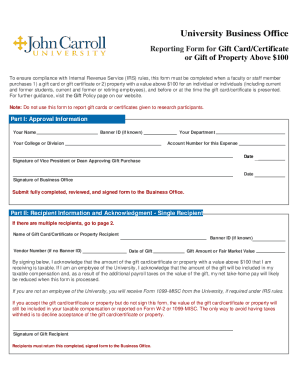 Fillable Online Gift Card/Certificate Reporting Form Fax Email Print ...
