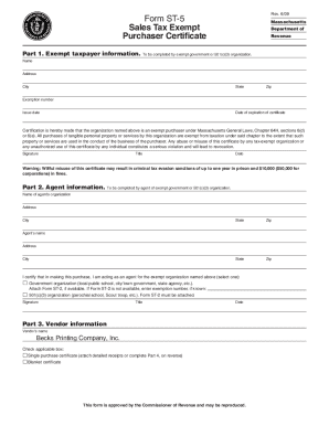 Fillable Online Rev. 6/09 Form ST-5 Sales Tax Exempt Purchaser ...