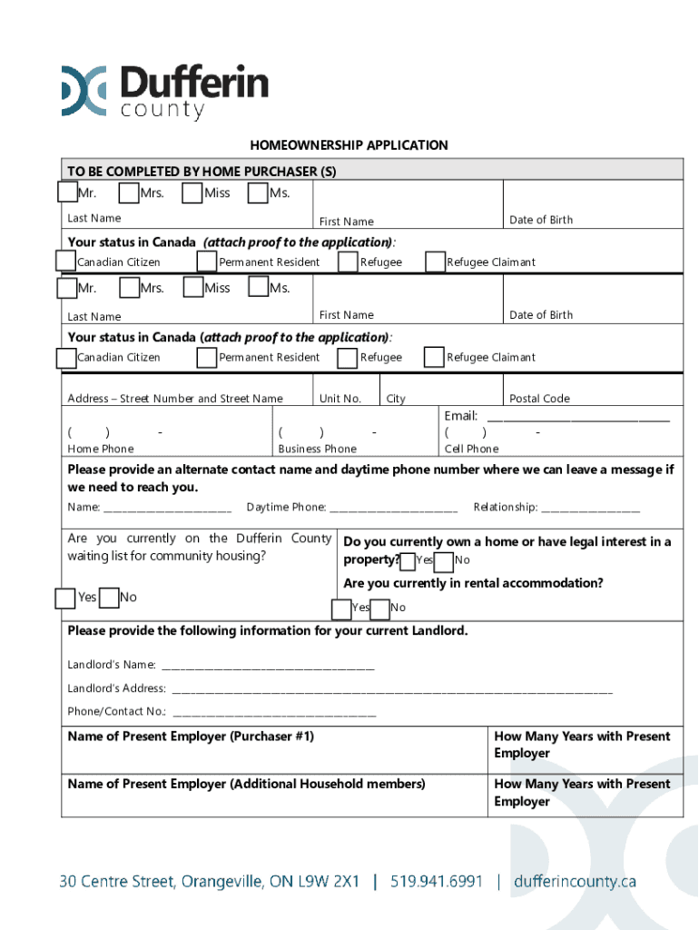 Fillable Online HOMEOWNERSHIP CRITERIA SHEET - HomeDufferin County Fax Email Print - pdfFiller