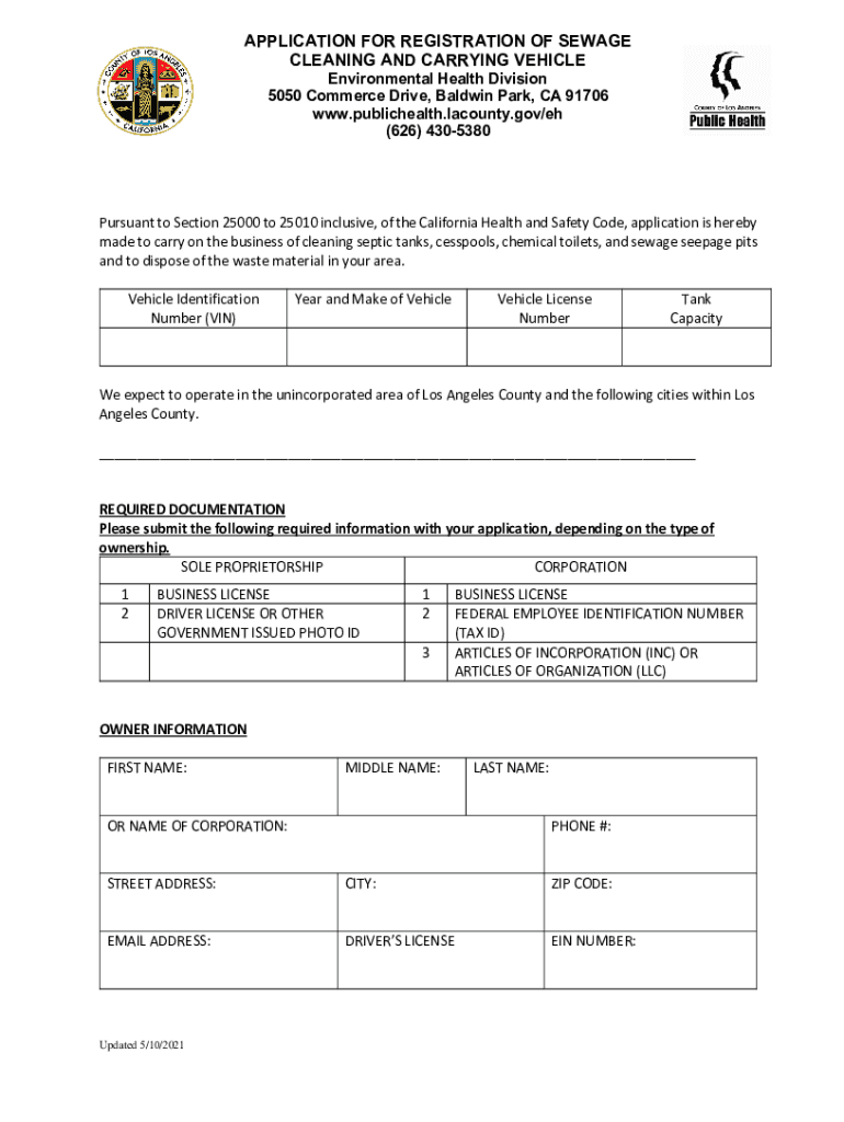 Fillable Online Sewage Cleaning Vehicle Application. Application for ...