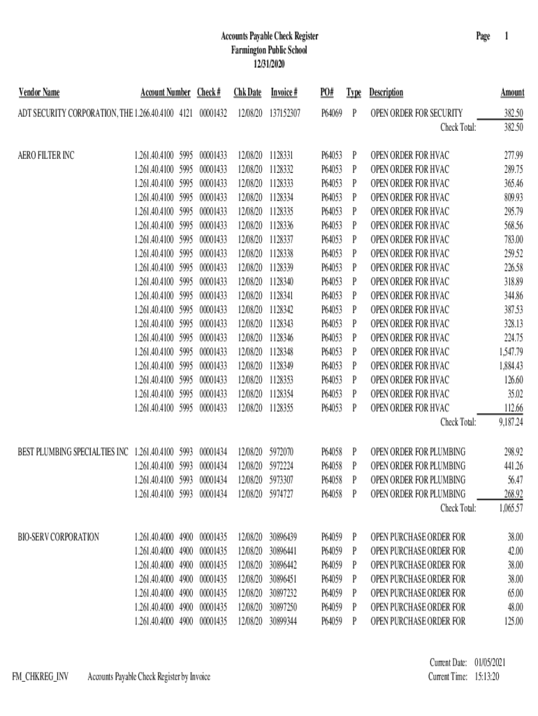Fillable Online Accounts Payable Check Register by Invoice Fax Email ...