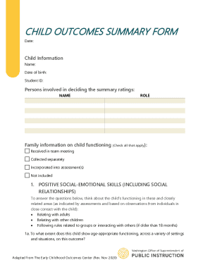 Fillable Online CHILD OUTCOMES SUMMARY FORM - Ohio Department of ...