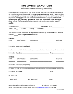 Fillable Online TIME CONFLICT WAIVER FORM Fax Email Print - pdfFiller