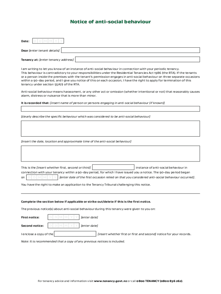 Fillable Online Notice of Anti Social Behaviour Form Fax Email Print ...