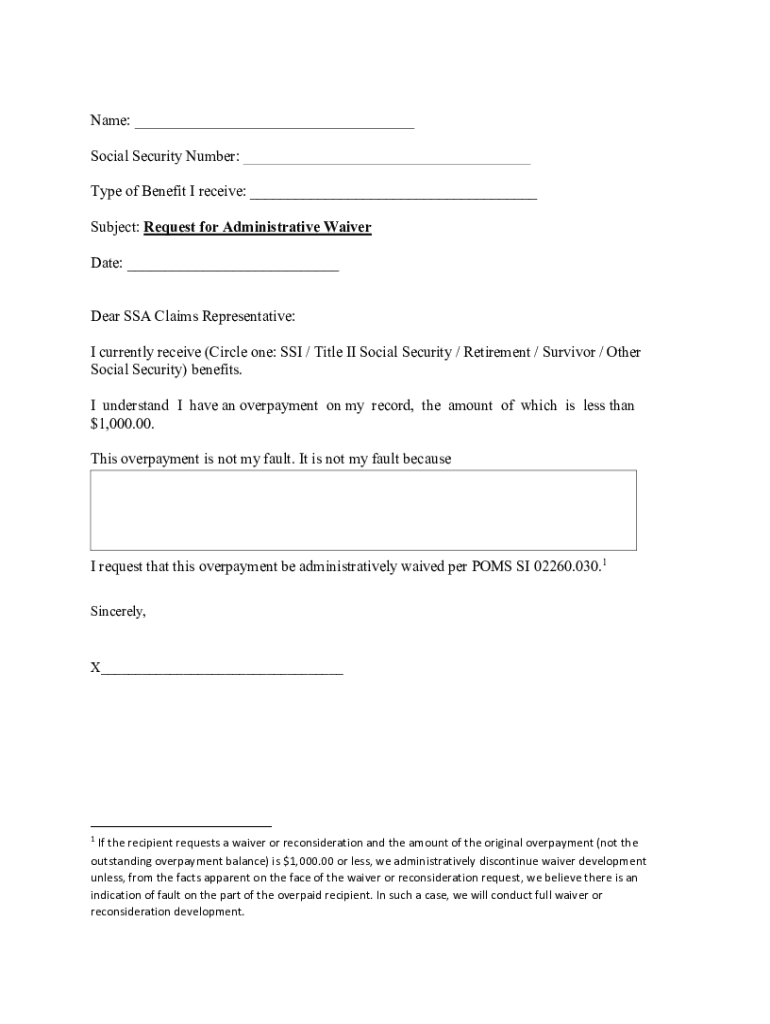 Fillable Online SSI Self-Help for Overpayments: Administrative Waivers ...