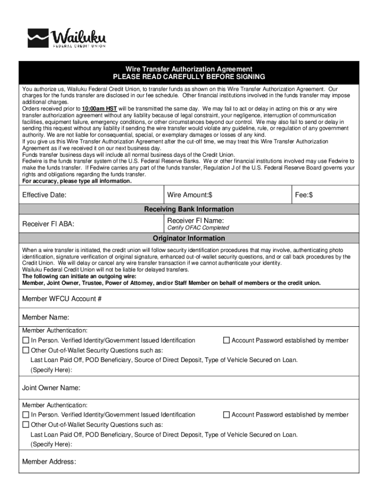 Fillable Online DOMESTIC WIRE TRANSFER AUTHORIZATION & AGREEMENT Fax ...