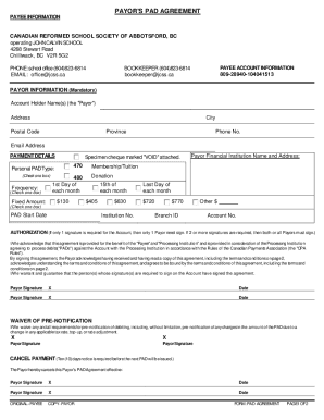 Fillable Online PAYOR'S PAD AGREEMENTCOPY - PAYOR FORM : PAD AGREEMENT ...