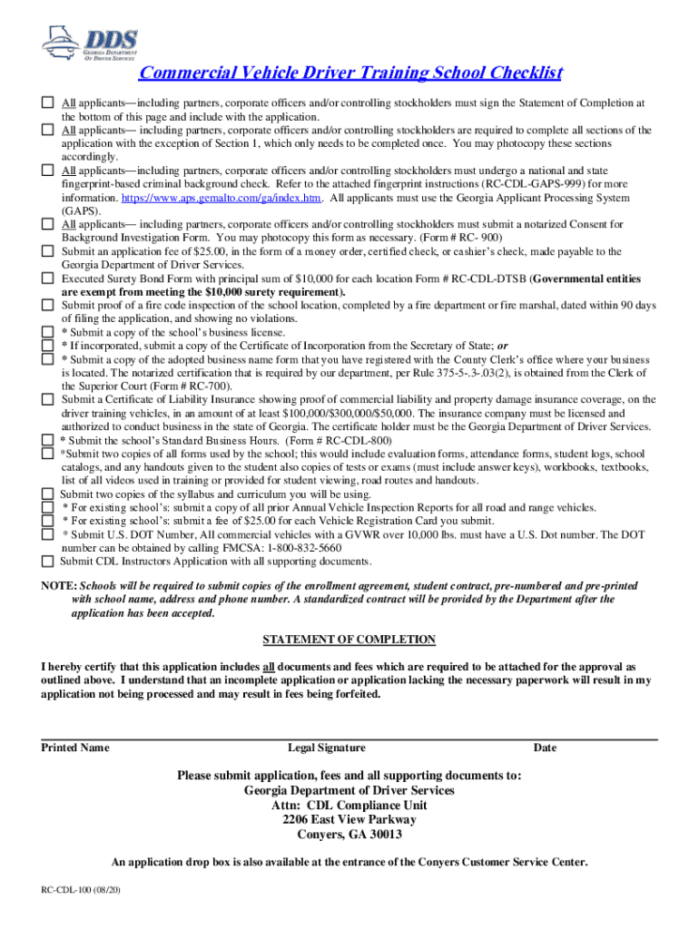 Fillable Online Commercial Vehicle Driver Training School Checklist Fax ...