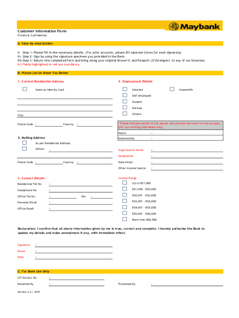 2019-2025 MY Maybank Customer Information Form Fill Online, Printable ...