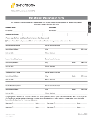 Fillable Online Beneficiary Designation Form - Synchrony Bank Fax Email ...