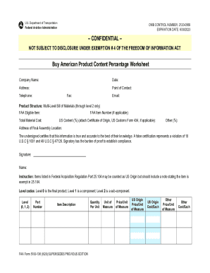 Fillable Online Buy American Product Content Percentage Worksheet. FAA ...