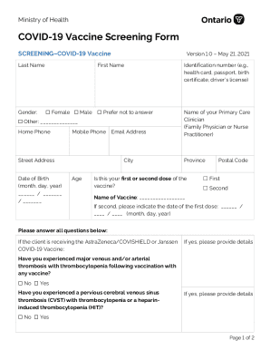 Fillable Online COVID-19 Vaccine Screening Form Fax Email Print - pdfFiller