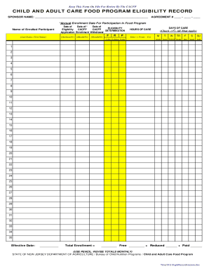 Fillable Online Keep This Form On File For Review By The CACFP CHILD ...