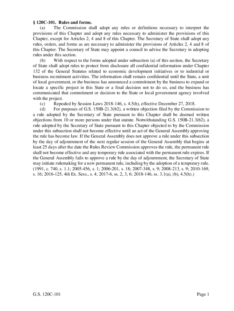 Fillable Online G.S. 120C-101 Page 1 120C-101. Rules and forms. (a) The ...