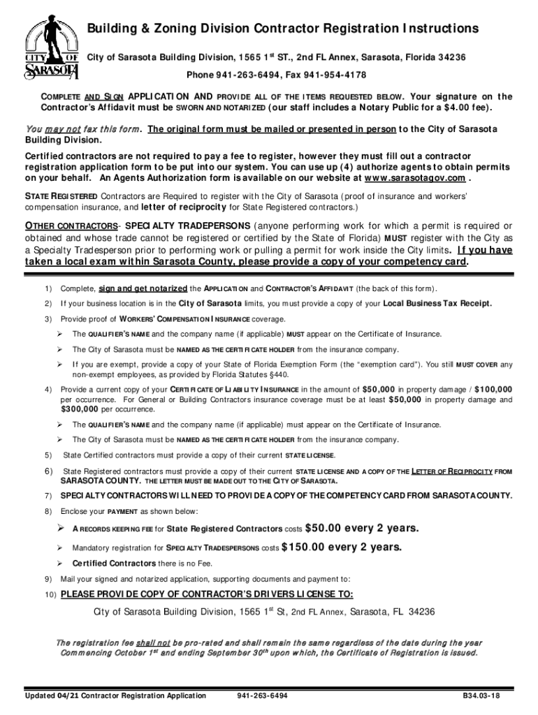 Fillable Online 2-Year Contractor Registration Form and Instructions ...